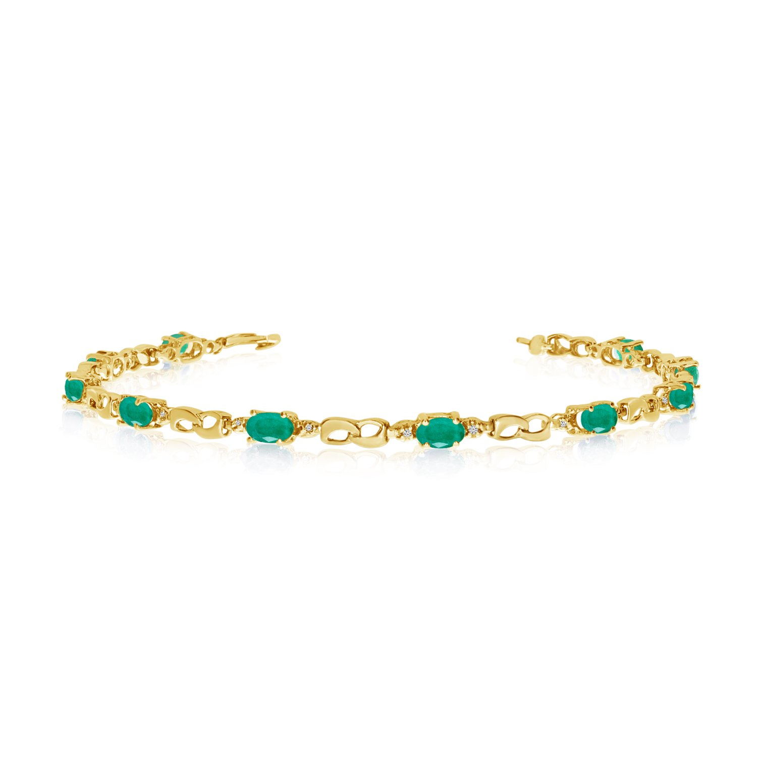 Direct-Jewelry 14K Yellow Gold Oval Emerald and Diamond Link Bracelet (7 Inch Length)