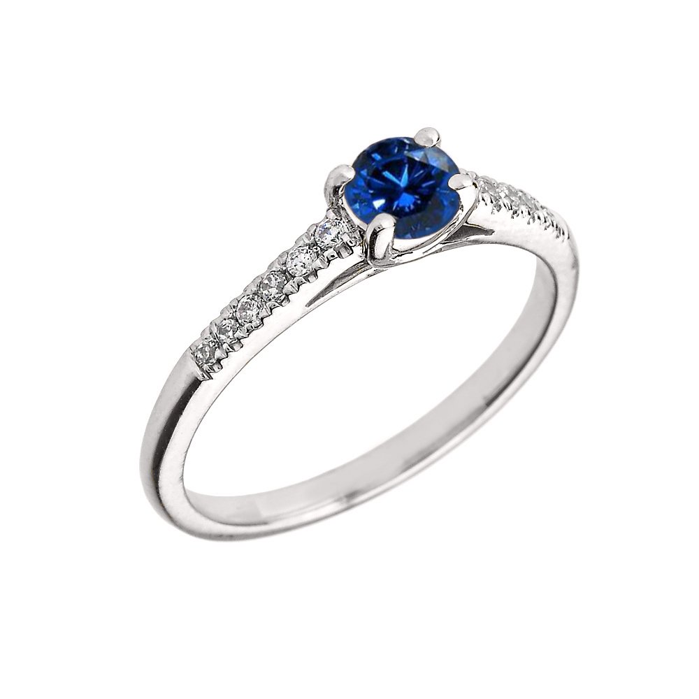 14K White Gold Diamond and Genuine Sapphire Engagement Proposal Ring (Size 10)