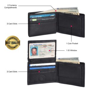 Leatherboss Leather Boys Slim Compact Flap Id Coin Pocket Bifold Wallet with debit credit card holder, Black