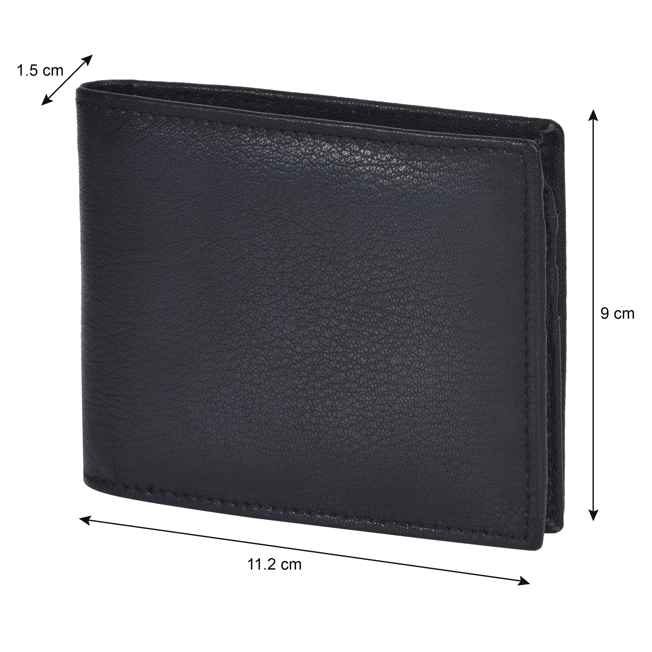 Leatherboss Leather Boys Slim Compact Flap Id Coin Pocket Bifold Wallet with debit credit card holder, Black