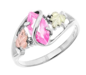 marquise pink cz ring, sterling silver, 12k green and rose black hills gold size 10.5