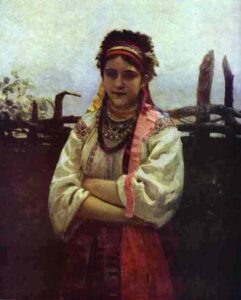 ukranian girl by a fence by ilia efimovich repin - 20" x 25" premium canvas print