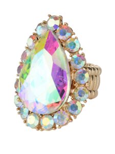 nyfashion101 women's teardrop stone studs fashion stretch ring, aurora borealis/gold-tone