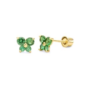 14k real yellow gold butterfly stud earrings with screw back