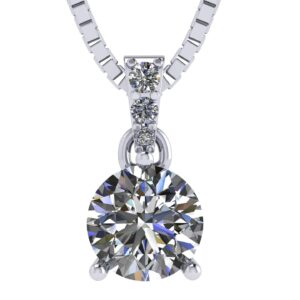 central diamond center 3 prong round solitaire simulated diamond necklace in sterling silver & zirconia - 2.00ct white