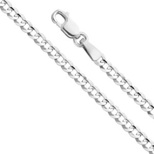 14k real white gold solid 2.5mm cuban concave curb chain necklace with lobster claw clasp - 22"