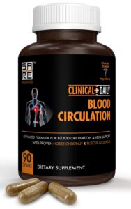 clinical daily blood circulation supplements. butchers broom, horse chestnut, hawthorn, cayenne, arginine, diosmin varicose veins treatment for legs. poor circulation and vein support. 90 capsules.