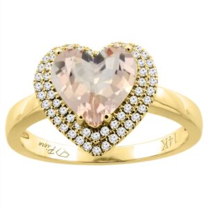 piera 14k yellow gold natural morganite ring heart shape 8 mm diamond accents, size 8