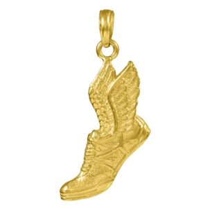 polished 14k gold running shoe charm pendant