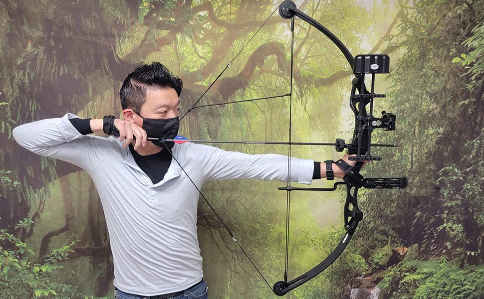 Siege 55 lb Compound Bow w/ 5-Spot Paper Target (Black w/Accessories)