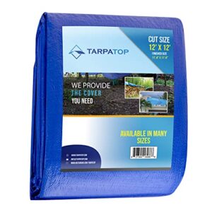 tarpatop multi-purpose waterproof heavy duty poly tarp - 12x12 large blue tarp with grommets every 3ft - rot, rust, and uv resistant, weatherproof tarp covers for camping, farming, vehicles, and more