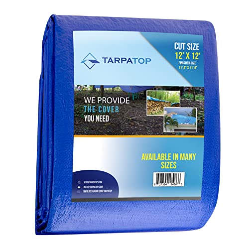 TARPATOP Multi-Purpose Waterproof Heavy Duty Poly Tarp - 12X12 Large Blue Tarp with Grommets Every 3ft - Rot, Rust, and UV Resistant, Weatherproof Tarp Covers for Camping, Farming, Vehicles, and More