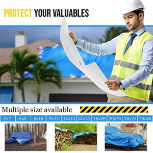 TARPATOP Multi-Purpose Waterproof Heavy Duty Poly Tarp - 12X12 Large Blue Tarp with Grommets Every 3ft - Rot, Rust, and UV Resistant, Weatherproof Tarp Covers for Camping, Farming, Vehicles, and More