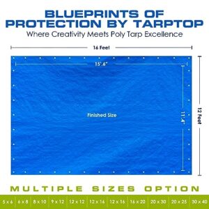 TARPATOP Multi-Purpose Waterproof Heavy Duty Poly Tarp - 12X12 Large Blue Tarp with Grommets Every 3ft - Rot, Rust, and UV Resistant, Weatherproof Tarp Covers for Camping, Farming, Vehicles, and More