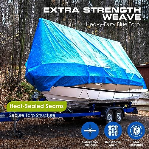 TARPATOP Multi-Purpose Waterproof Heavy Duty Poly Tarp - 12X12 Large Blue Tarp with Grommets Every 3ft - Rot, Rust, and UV Resistant, Weatherproof Tarp Covers for Camping, Farming, Vehicles, and More