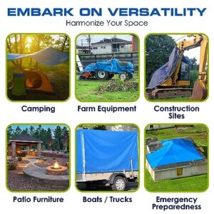 TARPATOP Multi-Purpose Waterproof Heavy Duty Poly Tarp - 12X12 Large Blue Tarp with Grommets Every 3ft - Rot, Rust, and UV Resistant, Weatherproof Tarp Covers for Camping, Farming, Vehicles, and More