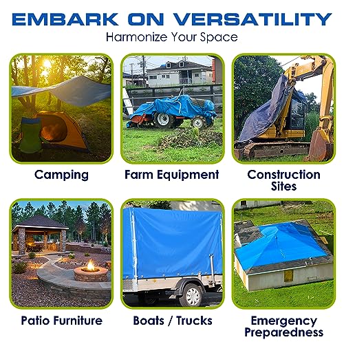 TARPATOP Multi-Purpose Waterproof Heavy Duty Poly Tarp - 12X12 Large Blue Tarp with Grommets Every 3ft - Rot, Rust, and UV Resistant, Weatherproof Tarp Covers for Camping, Farming, Vehicles, and More