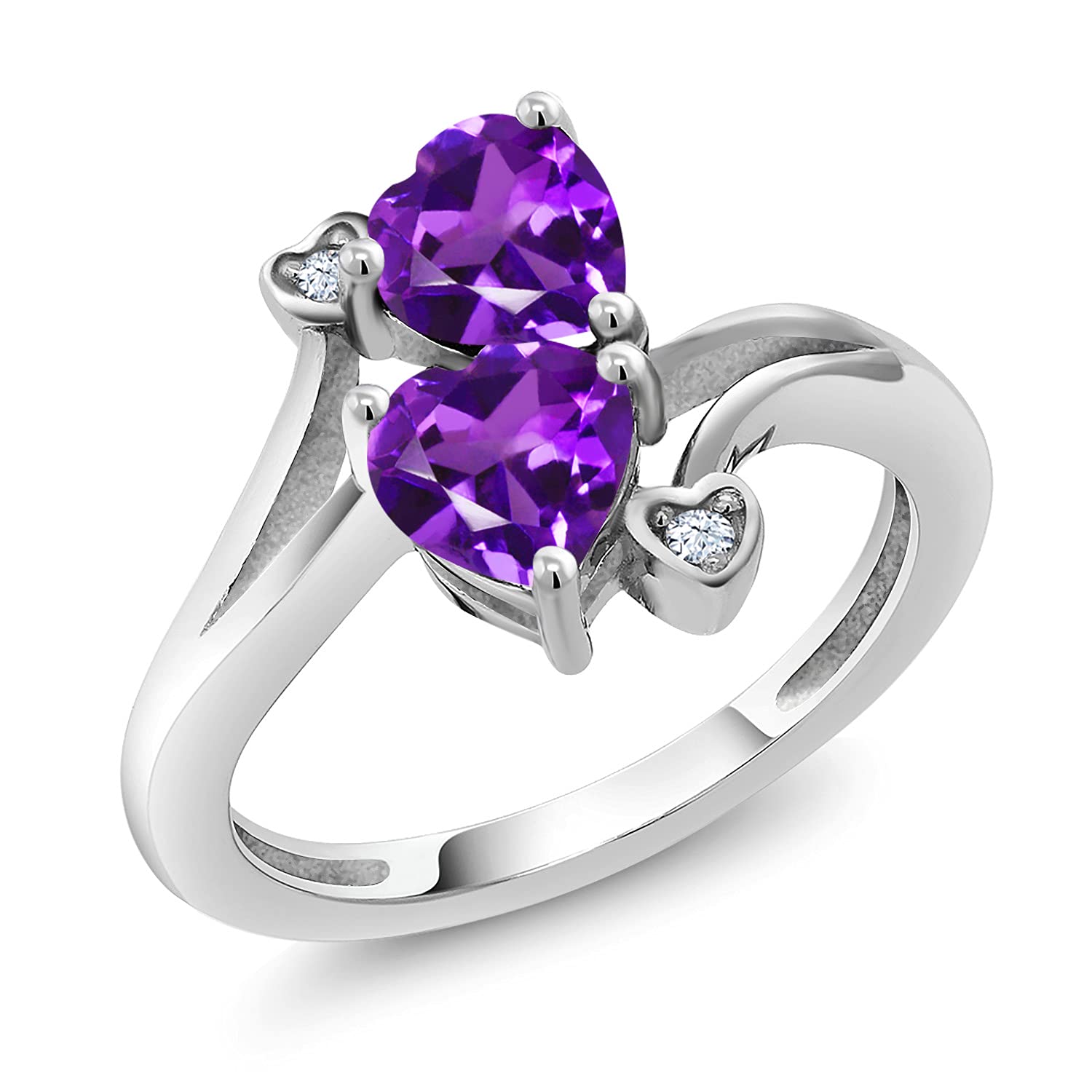 Gem Stone King 925 Sterling Silver Purple Amethyst Ring For Women (1.63 Cttw, Heart Shape 6MM, Gemstone February Birthstone, Available In Size 5, 6, 7, 8, 9)