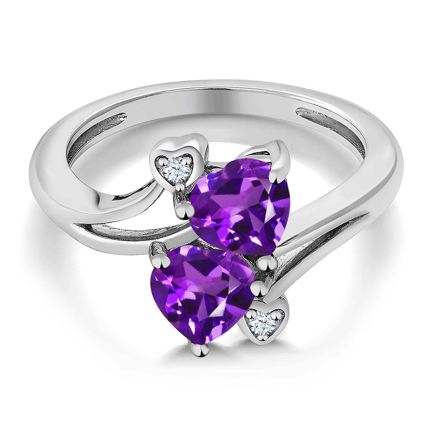 Gem Stone King 925 Sterling Silver Purple Amethyst Ring For Women (1.63 Cttw, Heart Shape 6MM, Gemstone February Birthstone, Available In Size 5, 6, 7, 8, 9)