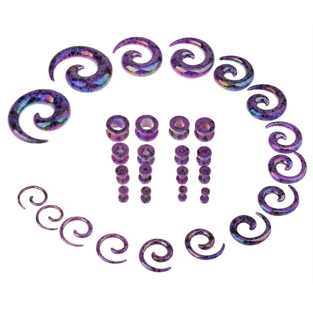 IPINK Gauges Kit Glitter Spiral Tapers and Plugs 14G-00G Stretching Kit - 32 Pieces