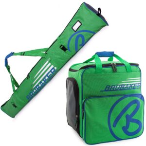 brubaker champion combo - limited edition - ski boot bag and ski bag for 1 pair of ski up to 190 cm, poles, boots and helmet - green blue