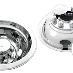 Kaper II SS-1604-EZNU Polished Stainless Steel Universal Truck Wheel Simulator Set for Chevrolet/Ford/Dodge (16" x 6" 6.5" Bolt Circle 8 Lug 4 Hand Hole, Pop Off for 4 Wheels Drive Hubs)