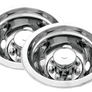 Kaper II SS-1604-EZNU Polished Stainless Steel Universal Truck Wheel Simulator Set for Chevrolet/Ford/Dodge (16" x 6" 6.5" Bolt Circle 8 Lug 4 Hand Hole, Pop Off for 4 Wheels Drive Hubs)