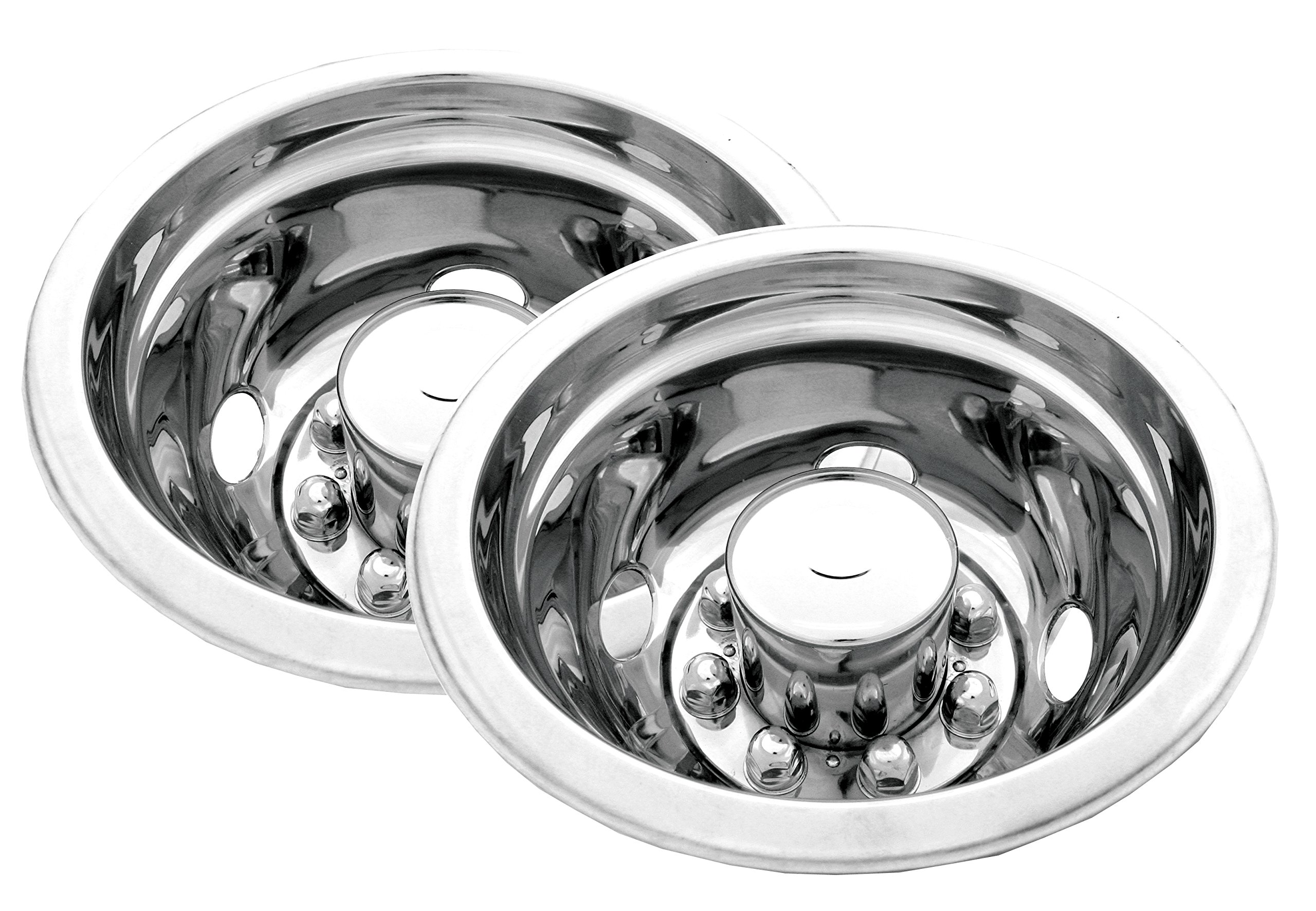 Kaper II SS-1604-EZNU Polished Stainless Steel Universal Truck Wheel Simulator Set for Chevrolet/Ford/Dodge (16" x 6" 6.5" Bolt Circle 8 Lug 4 Hand Hole, Pop Off for 4 Wheels Drive Hubs)