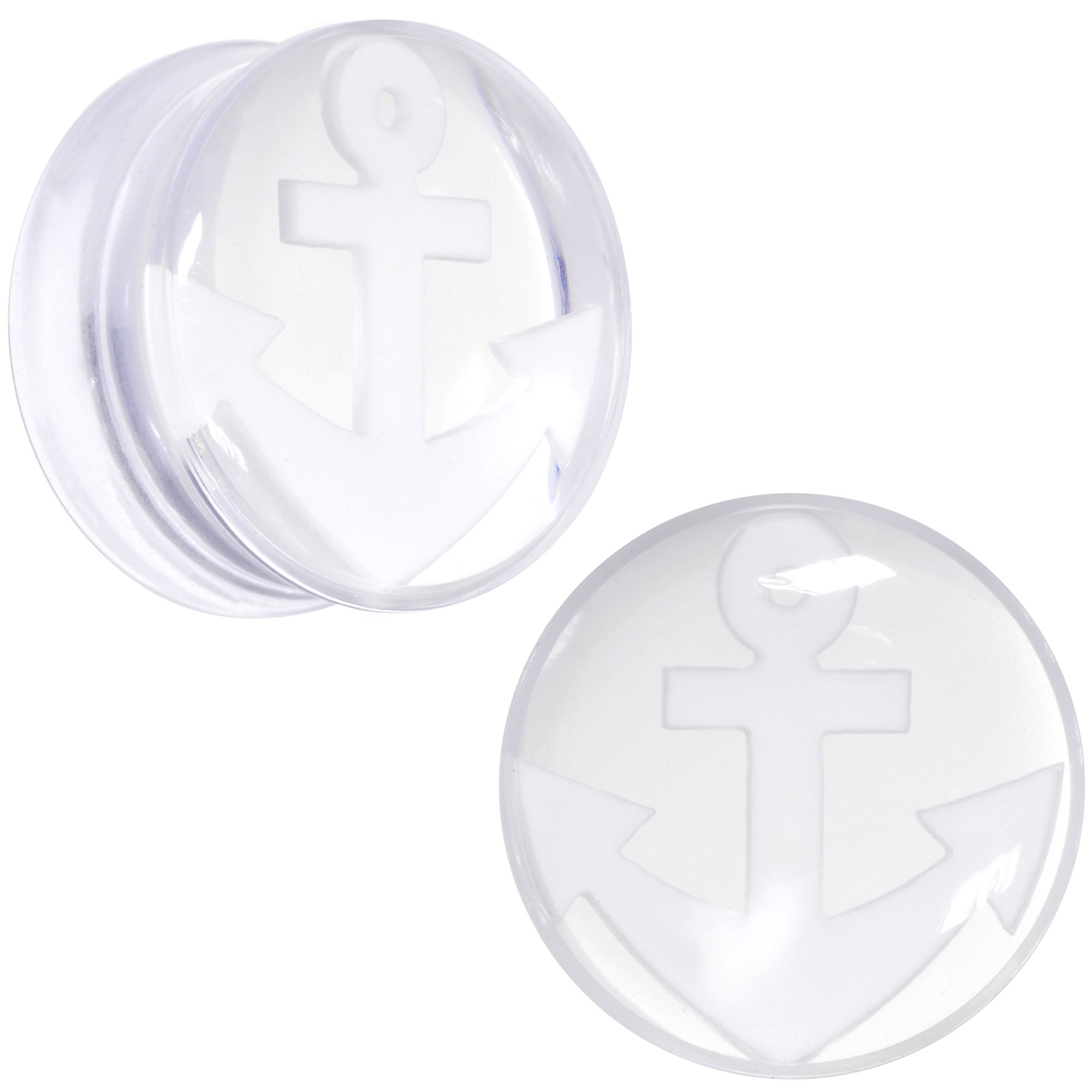 Body Candy Clear Acrylic White Anchor Saddle Ear Gauge Plug Set 20mm