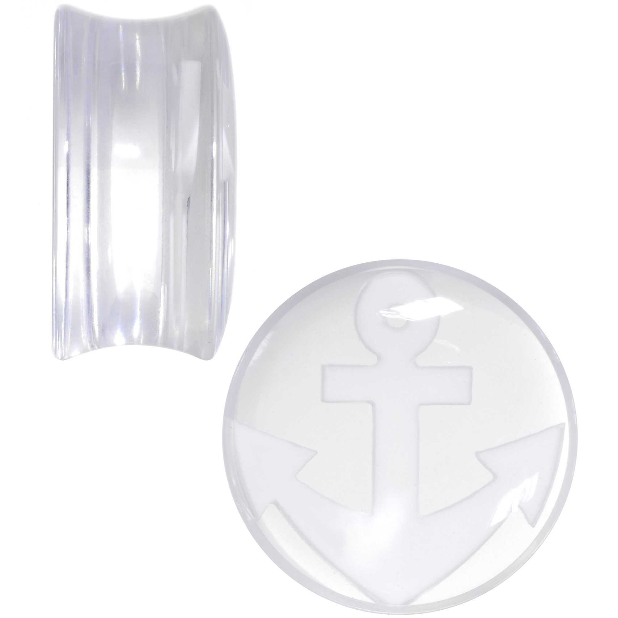 Body Candy Clear Acrylic White Anchor Saddle Ear Gauge Plug Set 20mm