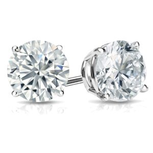 1/4 Carat Diamond Round Stud Earrings in 14k White Gold (I1-I2, cttw) 4-Prong Basket Screw Back by Diamond Wish