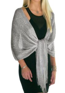 shineglitz shawls and wraps for evening dresses, metallic glitter shawls for women, sparkling wedding metallic silver shawl gift