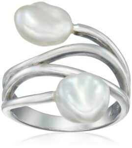 bella pearl fancy silver pearl keshi ring, size 7