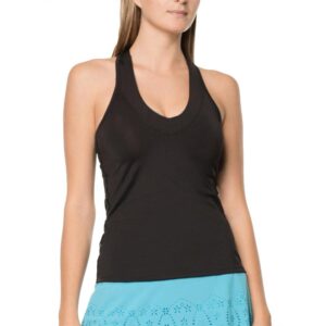 lucky in love v-neck tank with built in bra (black, small)