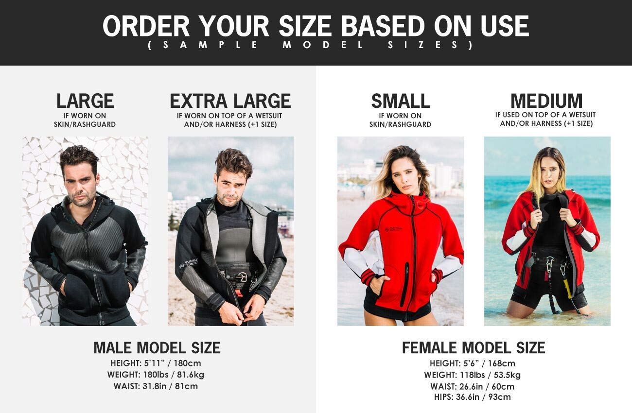 Unisex PRO Neoprene Jacket Wetsuit Hoodie - Waterproof Wind Sailing Fishing Surf Jackets for Men and Women (Red, XXL)