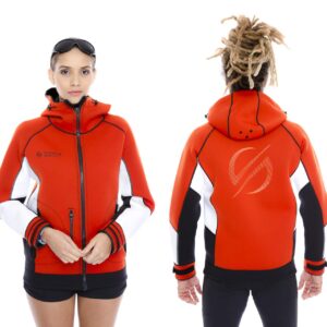 Unisex PRO Neoprene Jacket Wetsuit Hoodie - Waterproof Wind Sailing Fishing Surf Jackets for Men and Women (Red, XXL)