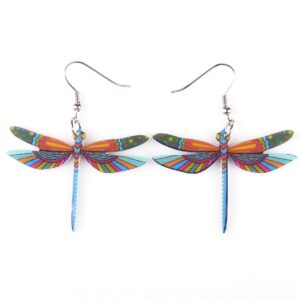 bonsny drop dangle sweet blue flying dragonfly earrings gift insect pattern fashion jewelry for women (colorful)