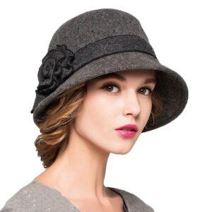 maitose™ women's wool felt flowers church bowler hats dark gray