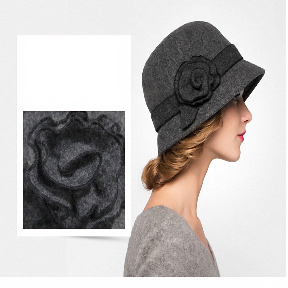 Maitose™ Women's Wool Felt Flowers Church Bowler Hats Dark Gray