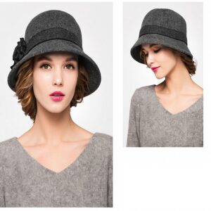 Maitose™ Women's Wool Felt Flowers Church Bowler Hats Dark Gray