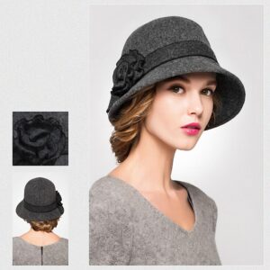 Maitose™ Women's Wool Felt Flowers Church Bowler Hats Dark Gray