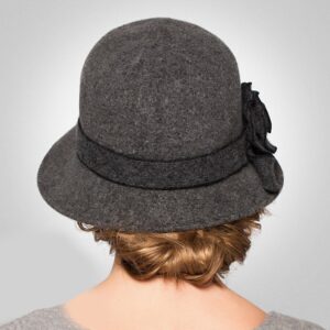 Maitose™ Women's Wool Felt Flowers Church Bowler Hats Dark Gray