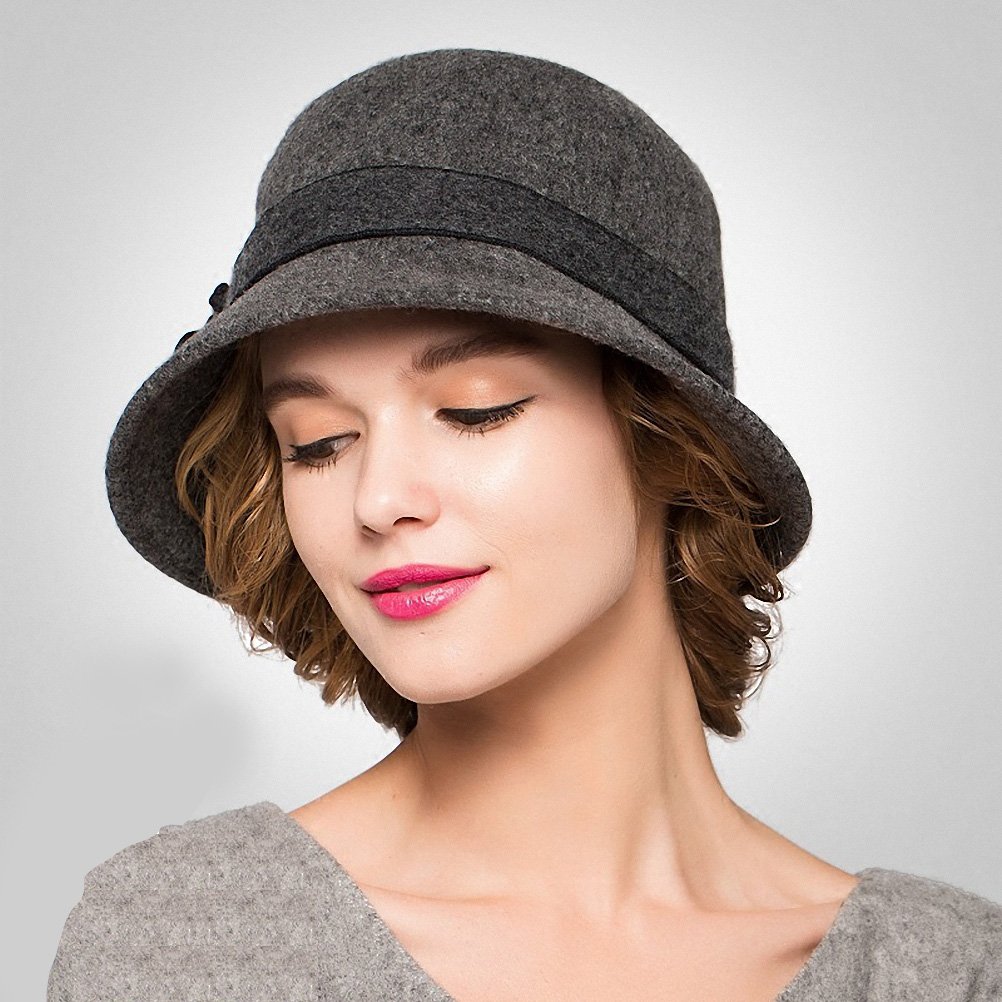 Maitose™ Women's Wool Felt Flowers Church Bowler Hats Dark Gray