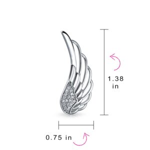 Trendy Crawler Spiritual Feather Guardian Angel Wing Ear Pin Climbers Earrings For Women Cubic Zirconia Pave CZ .925 Sterling Silver