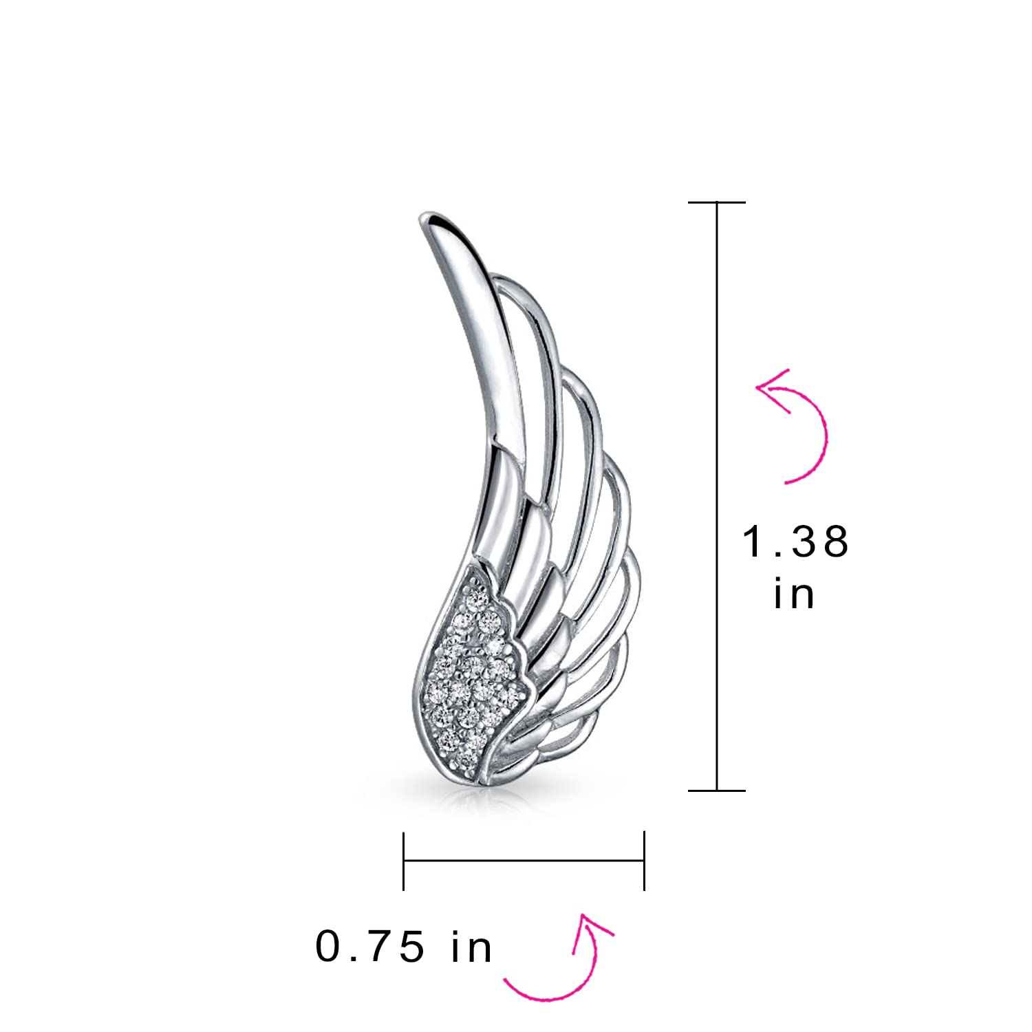 Trendy Crawler Spiritual Feather Guardian Angel Wing Ear Pin Climbers Earrings For Women Cubic Zirconia Pave CZ .925 Sterling Silver