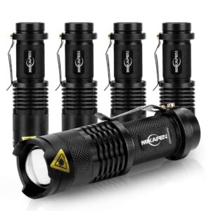 mikafen 5 pack mini flashlights led flashlight 300lm adjustable focus zoomable light (black)