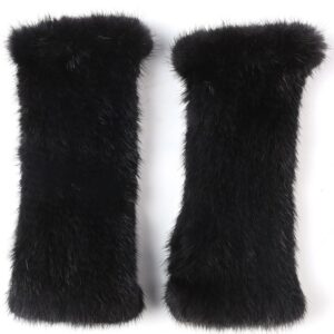 Valpeak 8'' Womens Winter Mittens Knitted Mink Fur Fingerless Gloves (Black)