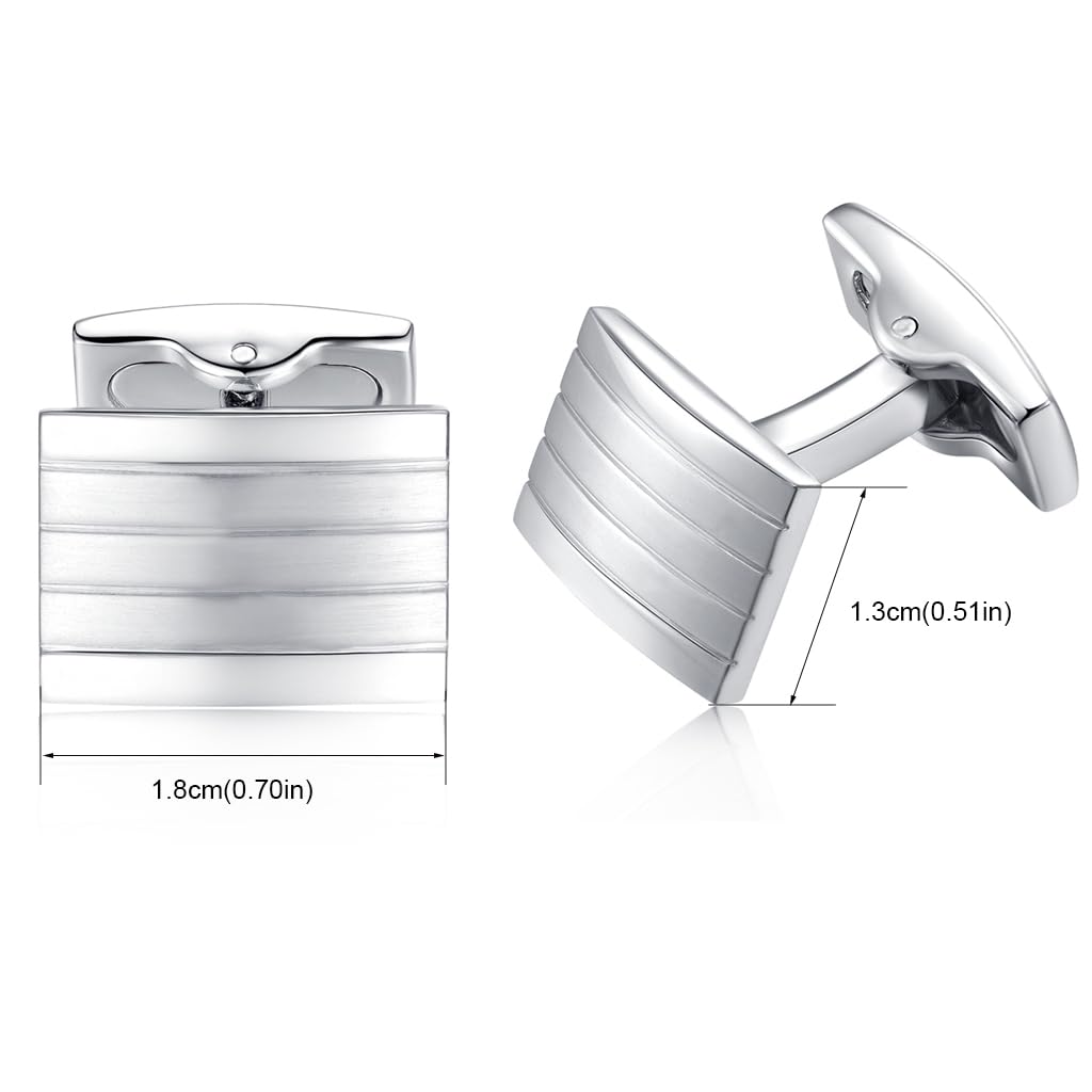 HONEY BEAR Rectangle Stripe Cufflinks for Mens Steel Wedding Gift Silver