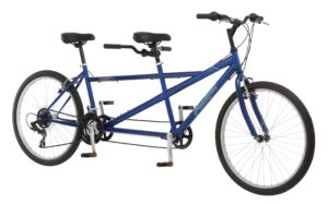 pacific dualie adult tandem cruiser bike, two-rider bicycle for men and women, 26-inch wheels, 21-speed, linear pull brakes, blue