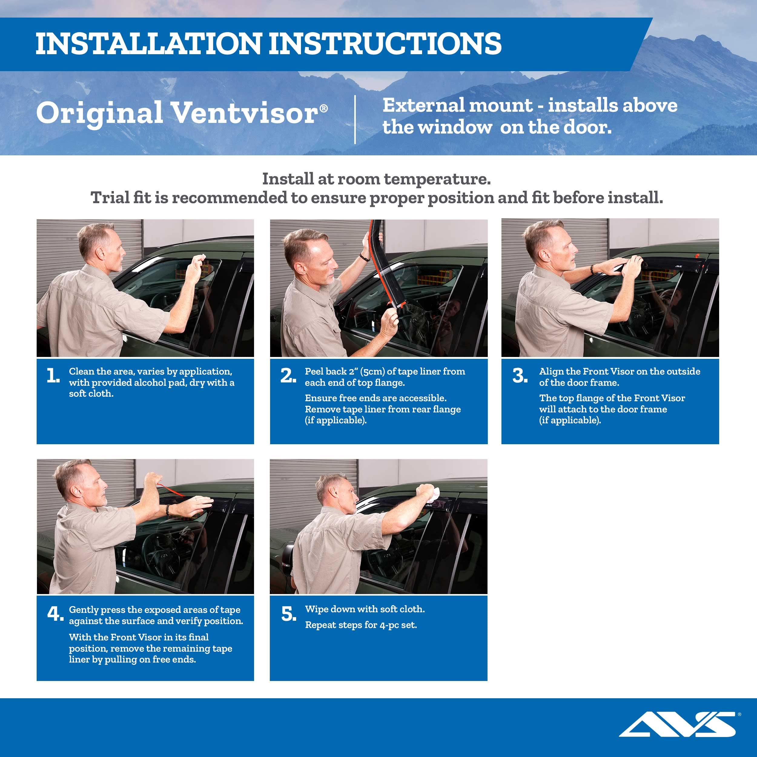 Auto Ventshade [AVS] Outside Mount Ventvisor / Rain Guards | Fits 2014 - 2024 Ford Transit Connect- Smoke, 2 pcs. | 92541